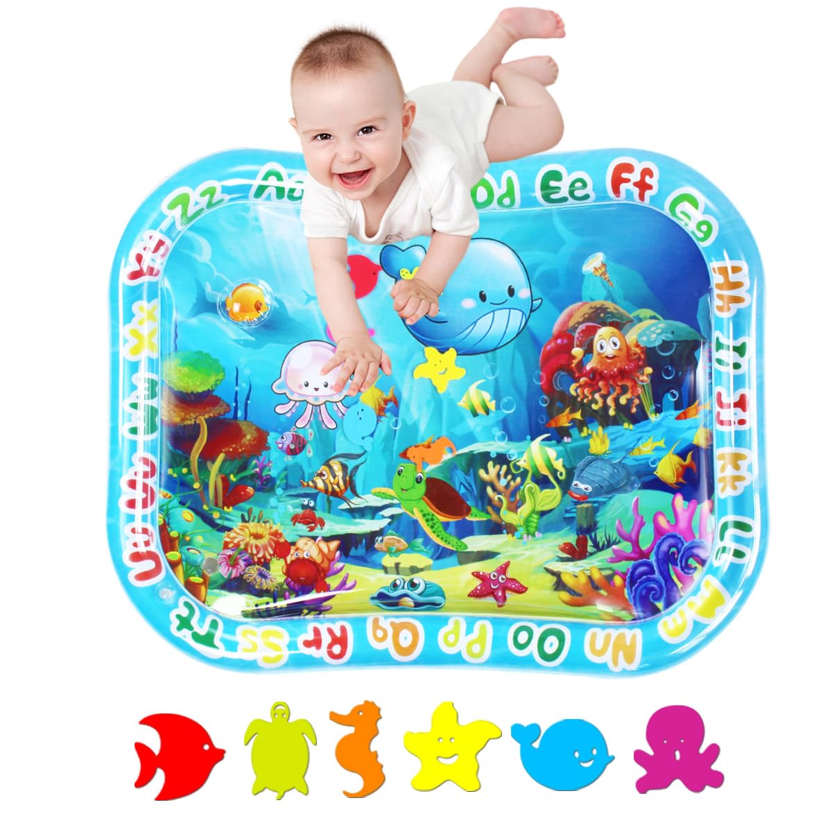 SUNSHINE-MALL Baby Play Water mat, Tummy Baby Toys with BB Call, Fun Early Development Activity Play Center for Newborn (100 x 80 cm), Blue