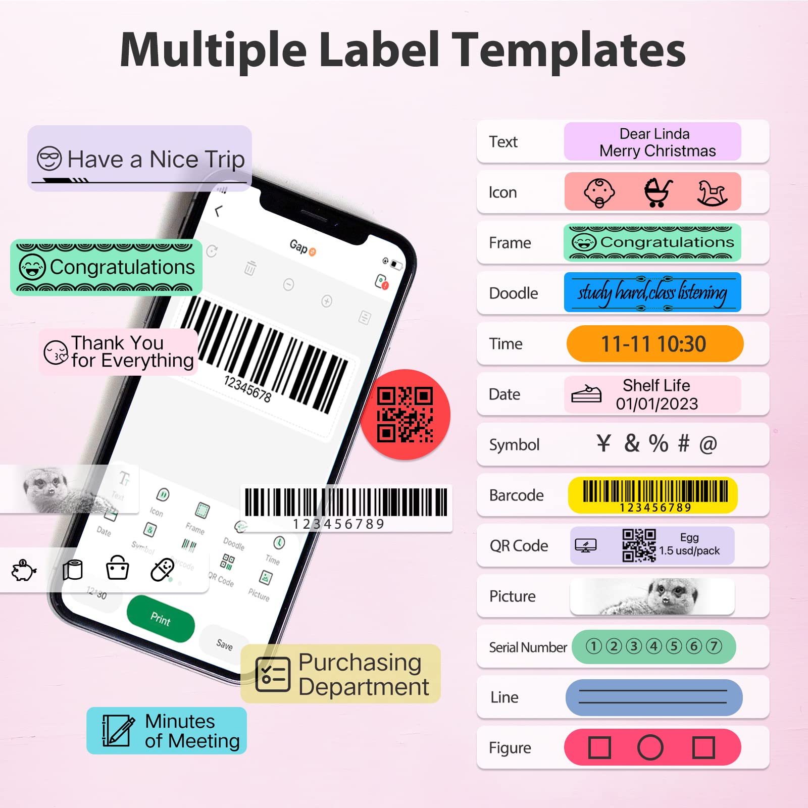 PikDik Bluetooth Label Maker Machine - Mini Portable Labeler with Tape, Label Printer for Labeling Jars Bins Home Organizing Office, Compatible with iPhone Android, USB Rechargeable Easy to Use