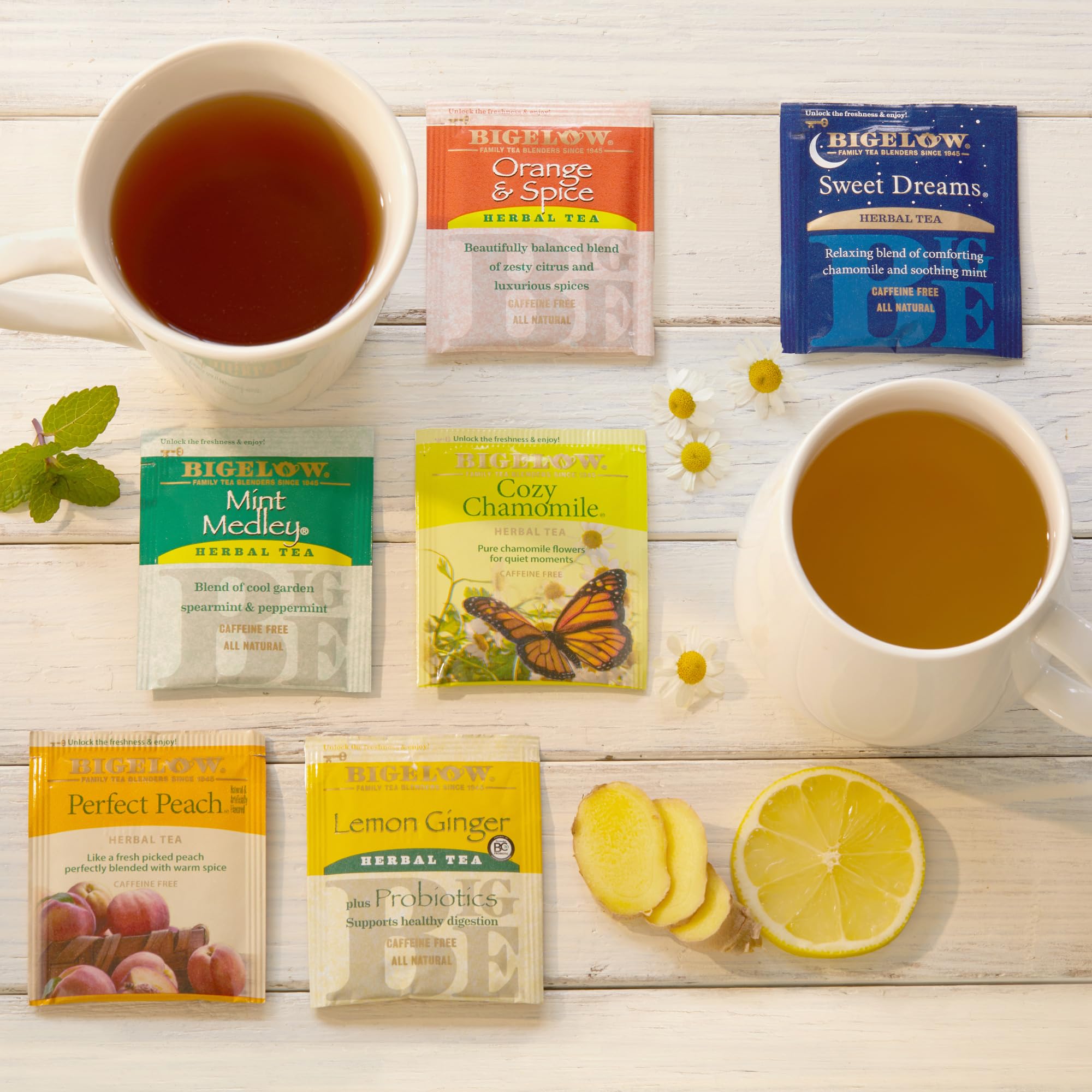 Bigelow Herbal Tea 6 Flavor Variety Pack, Caffeine Free, (Pack of 6) 118 Tea Bags Total