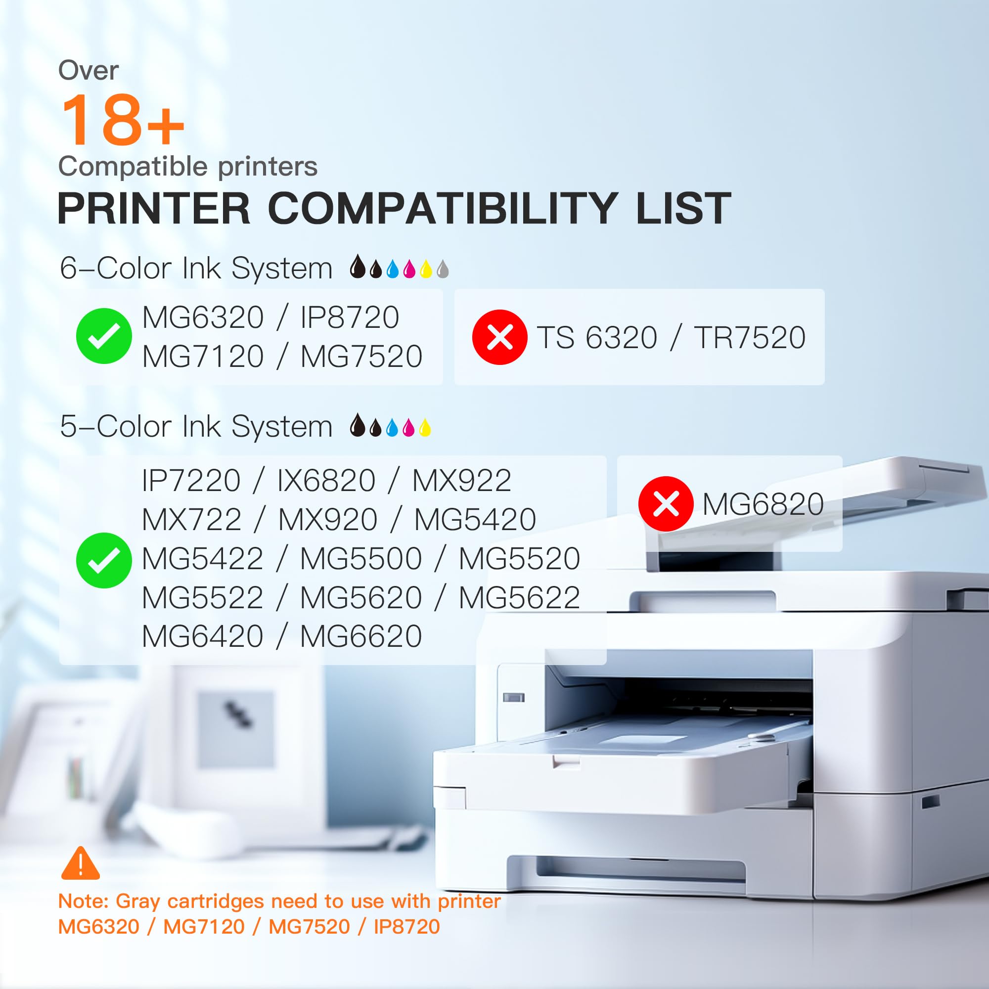 E-Z Ink (TM) Compatible Ink Cartridge Replacement for Canon PGI-250XL PGI 250 XL CLI-251XL CLI 251 XL to use with Pixma IP8720 (1 Large Black, 1 Cyan, 1 Magenta, 1 Yellow, 1 Small Black,1 Gray) 6 pack