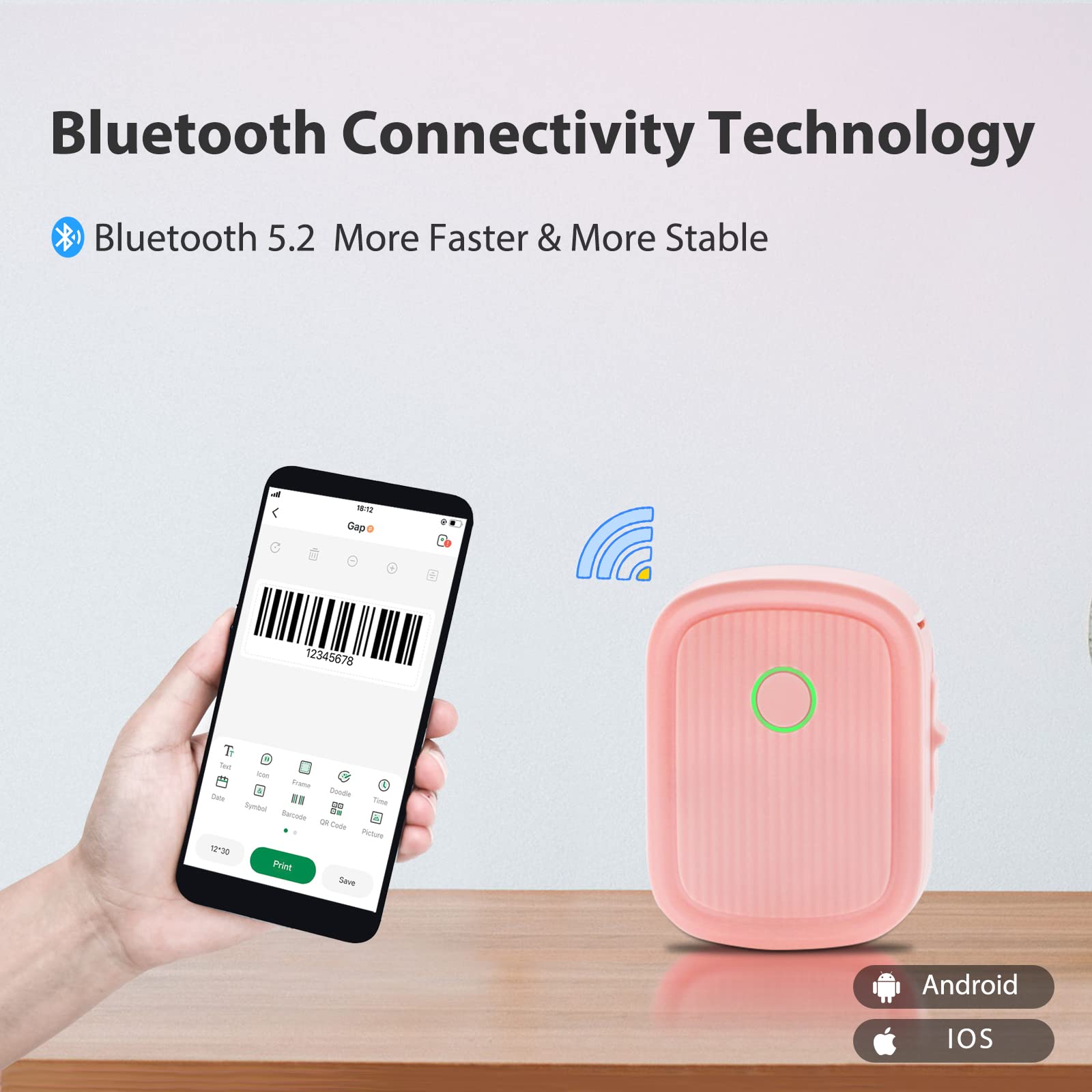 PikDik Bluetooth Label Maker Machine - Mini Portable Labeler with Tape, Label Printer for Labeling Jars Bins Home Organizing Office, Compatible with iPhone Android, USB Rechargeable Easy to Use
