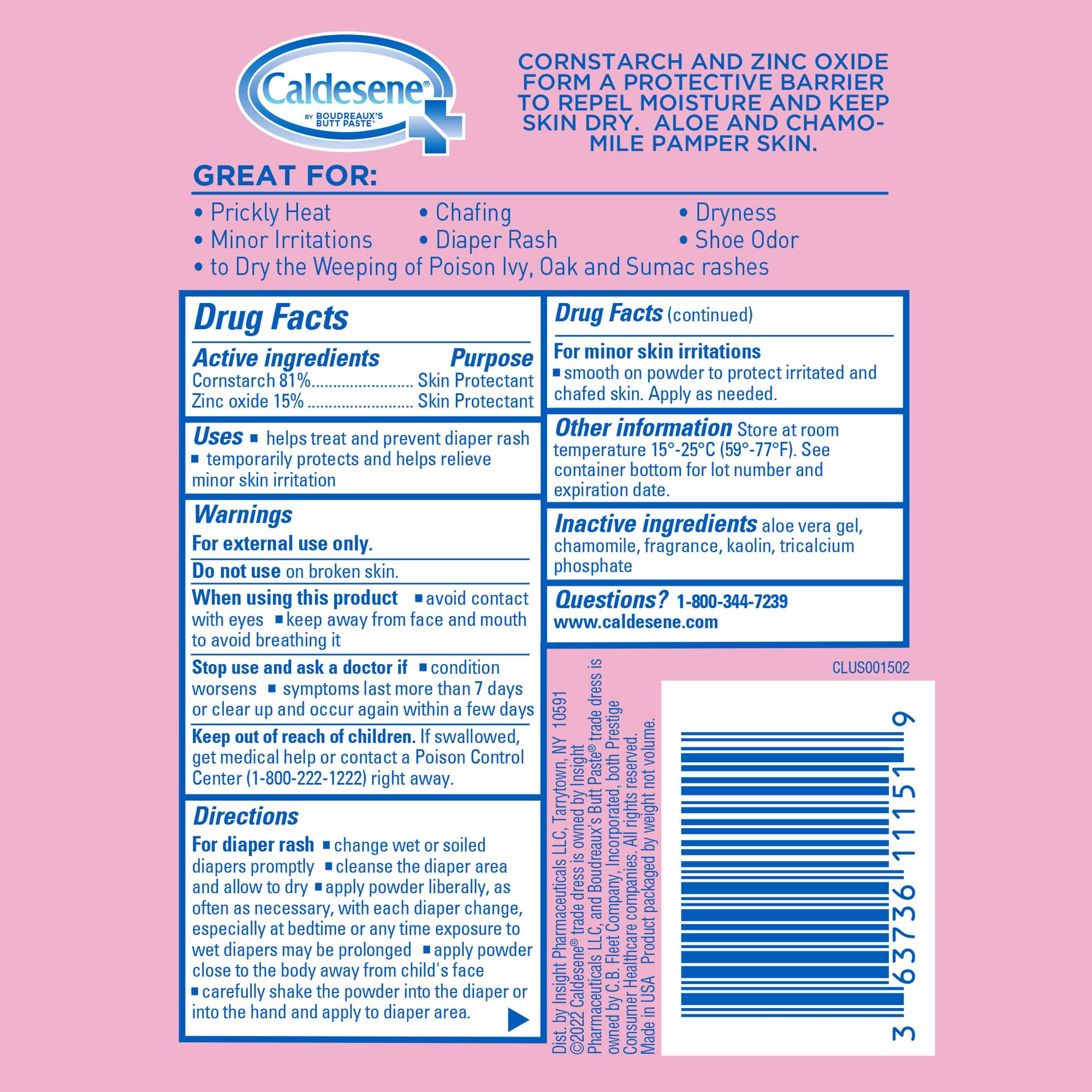 Caldesene Medicated Protecting Powder, Cornstarch & Zinc Oxide, Talc Free, 5oz