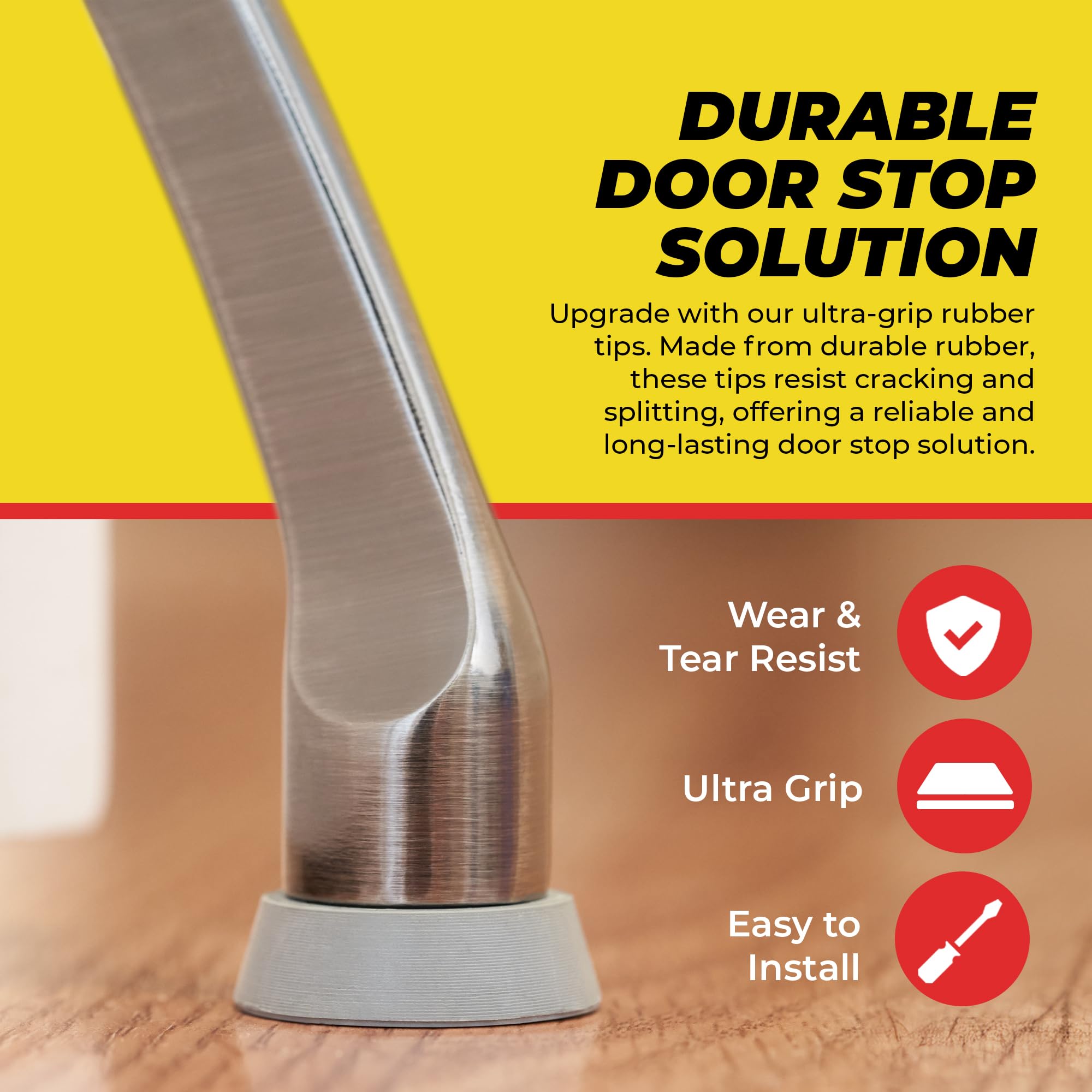 Replacement Rubber Tip for Kickdown / Drop Down Door Stop Holder, Grey, 5 Pack