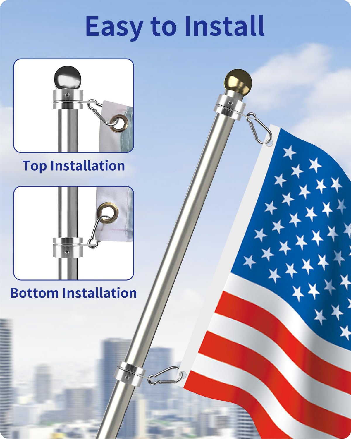 BonyTek 2 Pack Aluminum Alloy Flag Pole Rings, 360 Degree Rotating Flagpole Flag Mounting Rings Spinning Flag Pole Kit with Carabiner for 0.75-1.00 Inch Diameter Flagpole (Φ 1 inch, Silver)