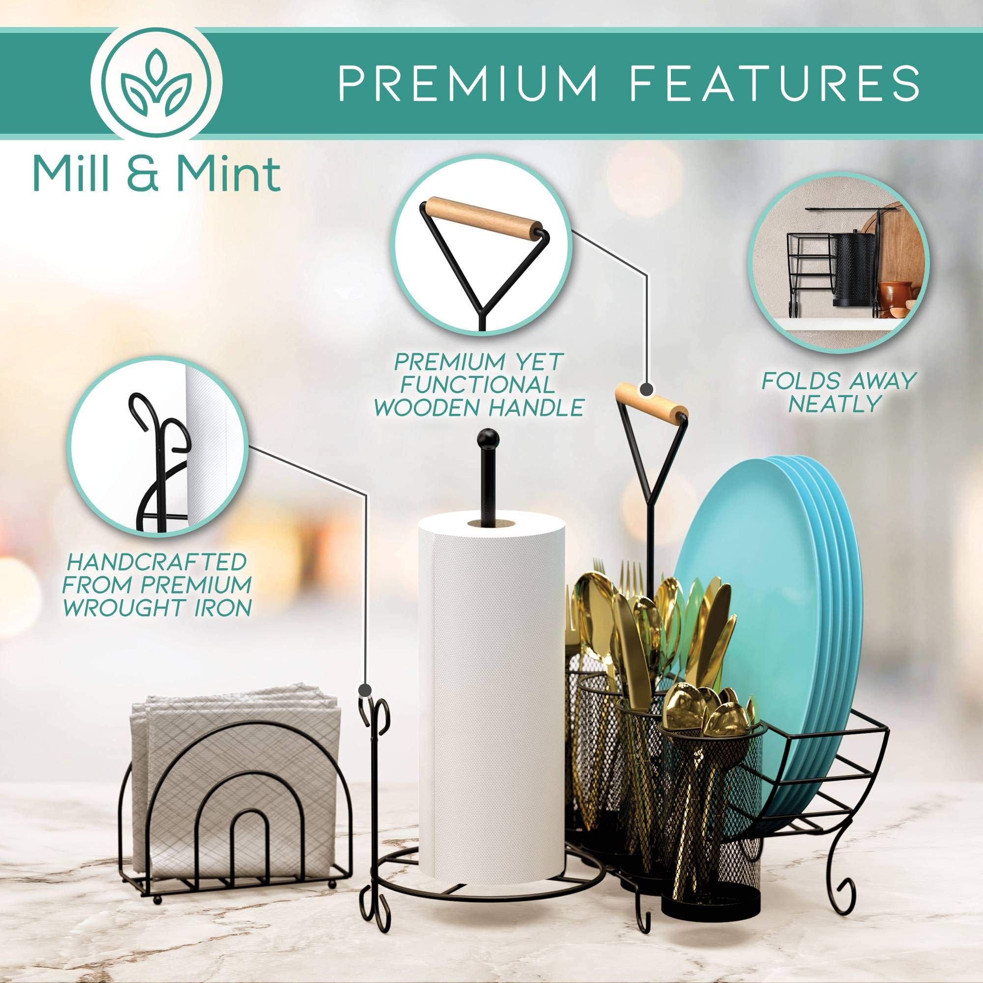 Oakland Utensil Caddy β Foldable Picnic Caddy for Plates and Utensils with Paper Towel Holder for Camping, Parties, and Buffets by Mill & Mint