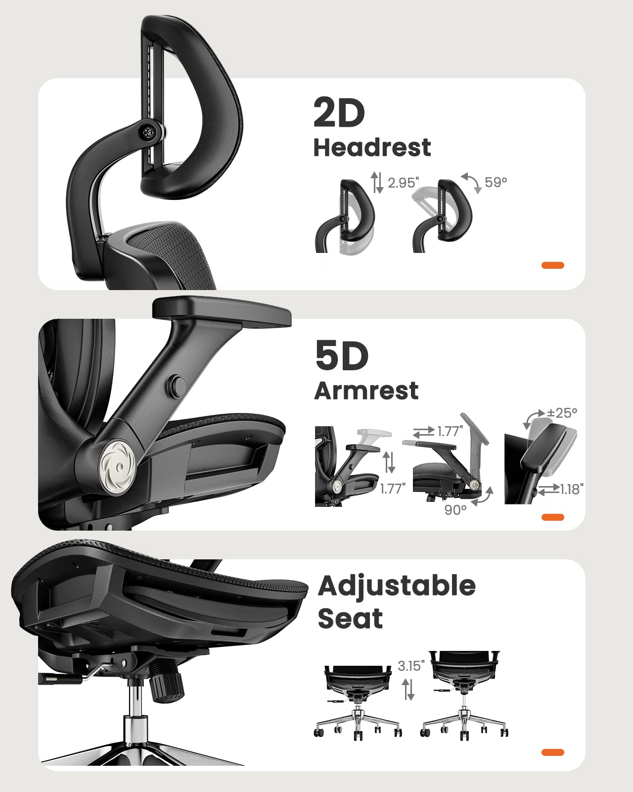 ErGear Office Chair, Ergonomic Office Chair, High Back Desk Chair with Headrest and 5D Flip-up Arms, Adjustable Lumbar Support Computer Chair, Swivel Mesh Chair