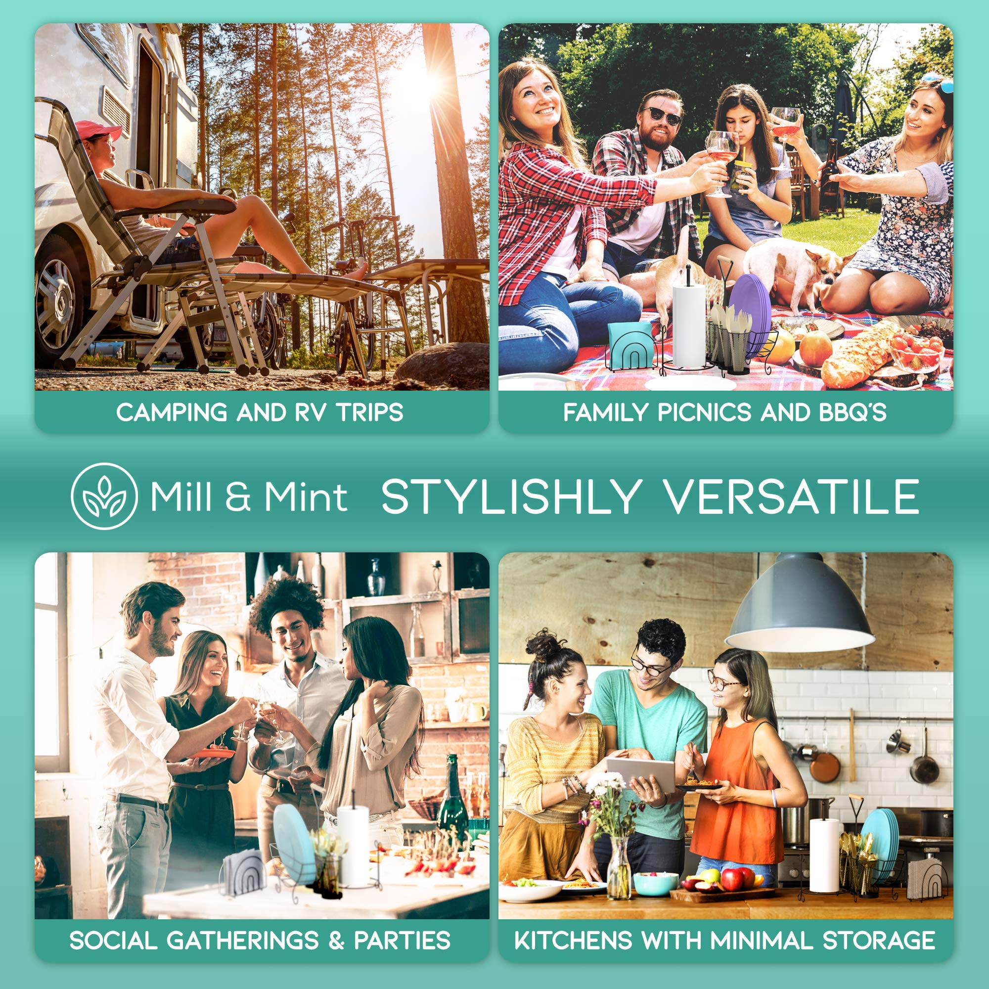 Oakland Utensil Caddy β Foldable Picnic Caddy for Plates and Utensils with Paper Towel Holder for Camping, Parties, and Buffets by Mill & Mint
