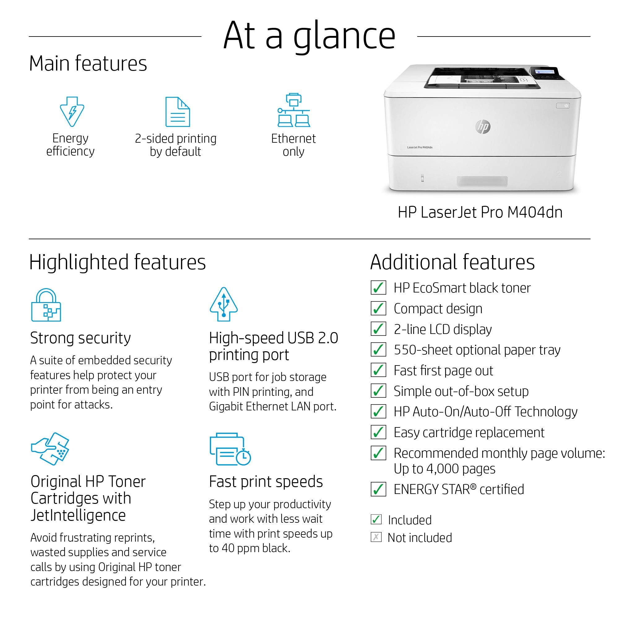 HP Laserjet Pro M404dn Monochrome Laser Printer with Built-in Ethernet & Double-Sided Printing, Amazon Dash Replenishment Ready (W1A53A) (Renewed)