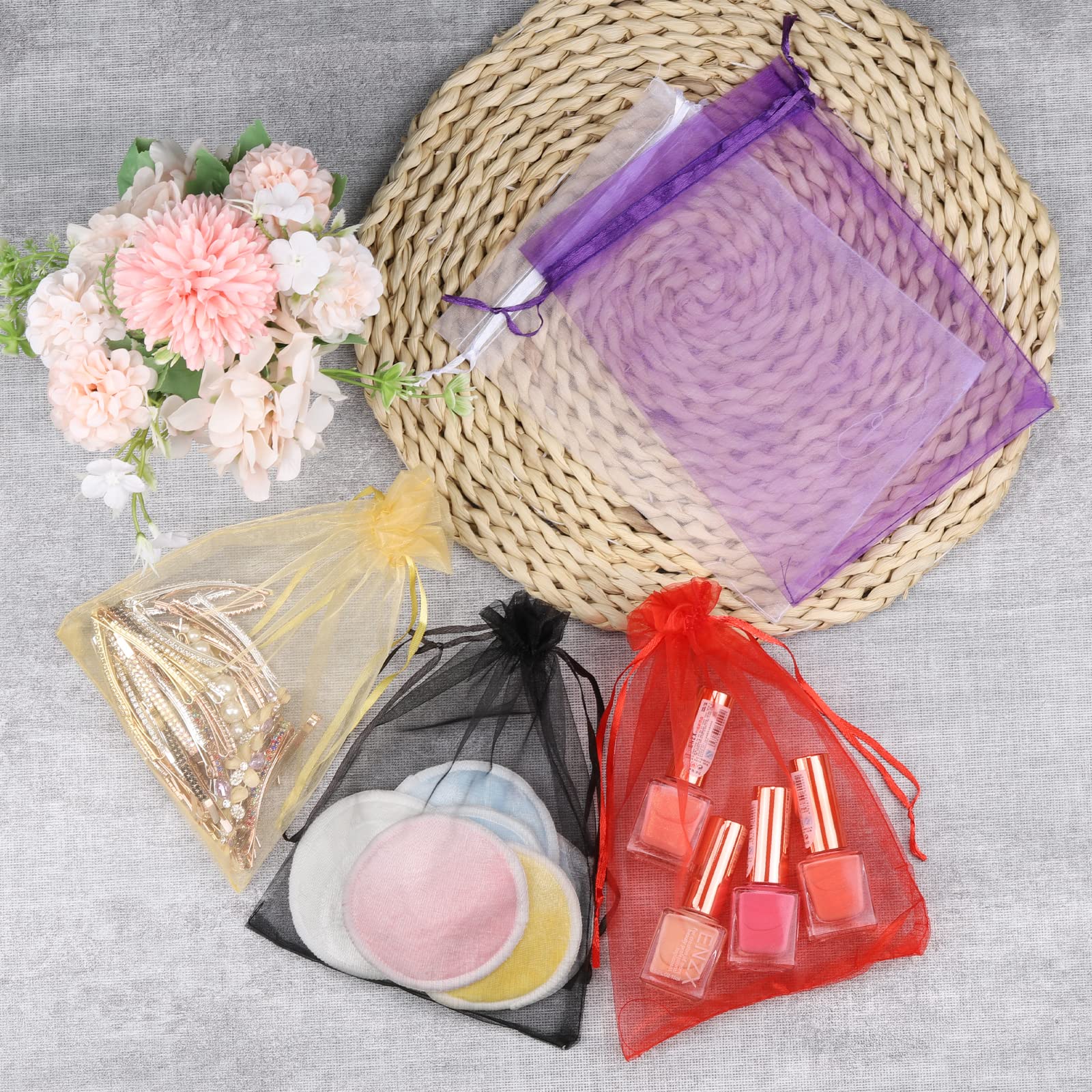acDesign 200Pcs Premium Sheer Organza Bags 2.8"x3.6" Jewelry Gift Bags With Drawstrings for Candy Jewelry Makeup Pouches(Mix)