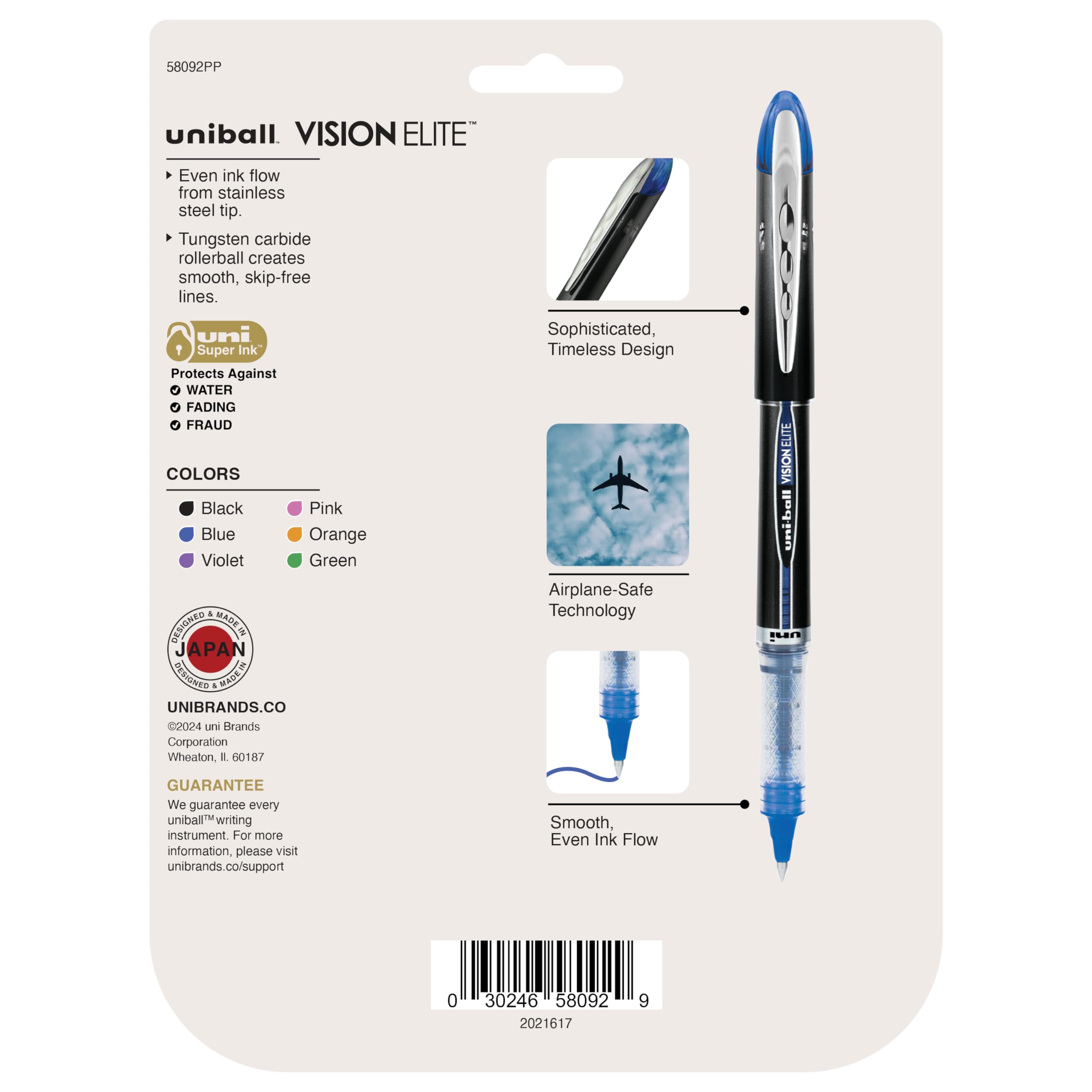uniball Vision Elite Rollerball Pens with 0.5mm Micro Point Pen Tips, Assorted, 8 Count - Uni-Super Ink is Smooth, Vibrant, and Protects Against Water, Fading, and Fraud