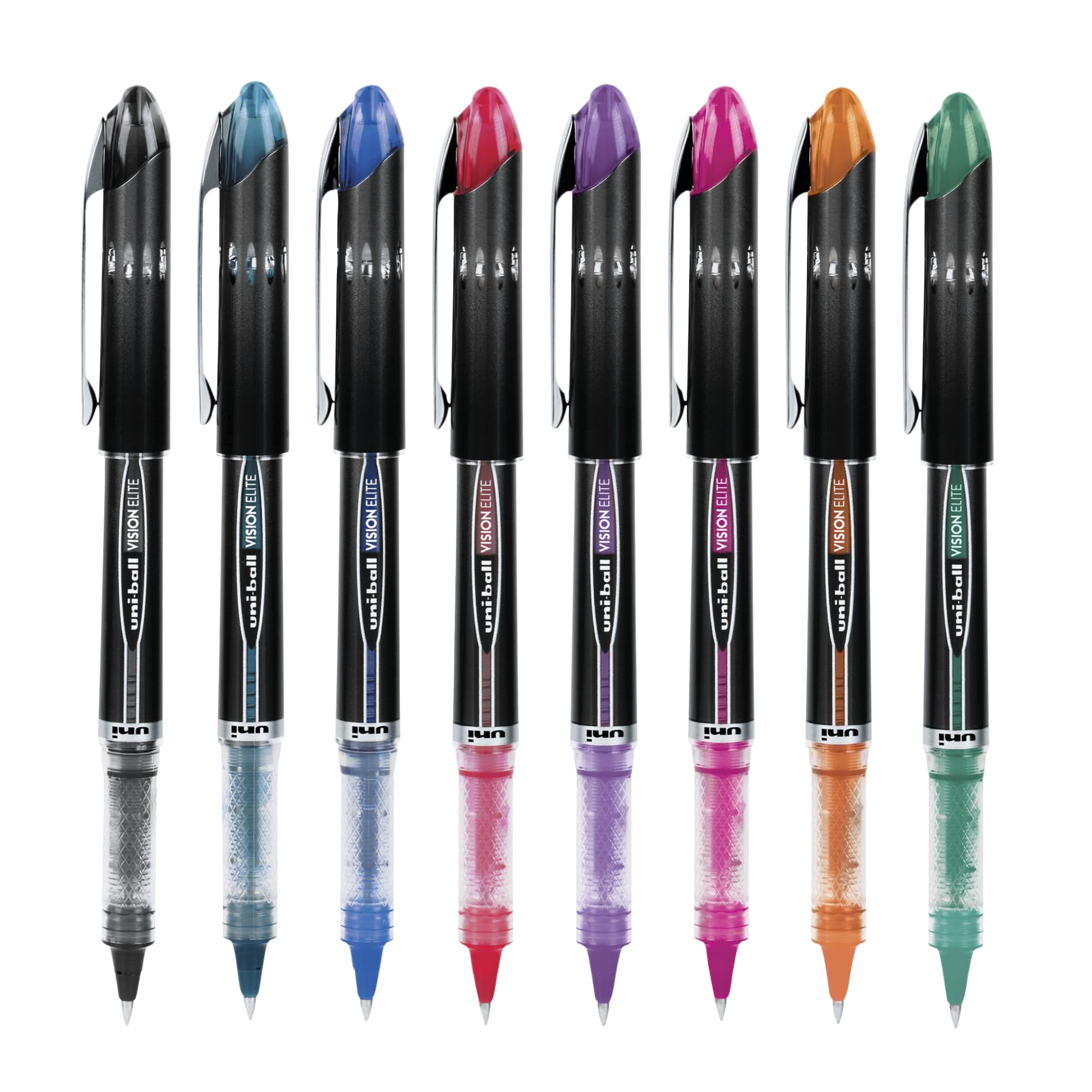uniball Vision Elite Rollerball Pens with 0.5mm Micro Point Pen Tips, Assorted, 8 Count - Uni-Super Ink is Smooth, Vibrant, and Protects Against Water, Fading, and Fraud