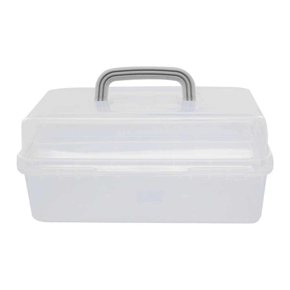 Auniwaig Portable Handled Organizer Box 33cm Plastic Sewing Box Multipurpose Art Tool Container Case Transparent Storage Box with Removable Tray for Art Craft and Cosmetic (33x20x15cm) 1pcs
