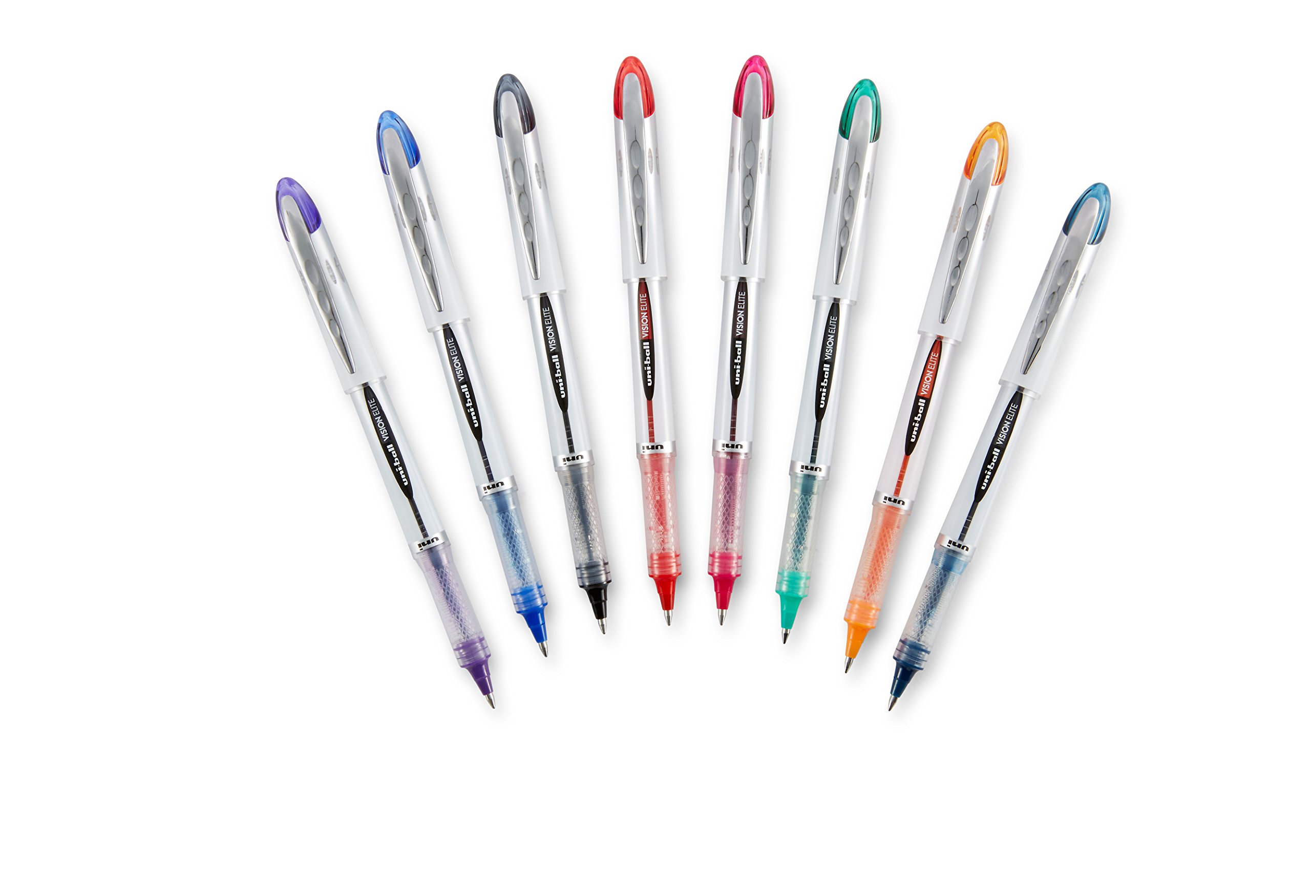uniball Vision Elite Rollerball Pens with 0.5mm Micro Point Pen Tips, Assorted, 8 Count - Uni-Super Ink is Smooth, Vibrant, and Protects Against Water, Fading, and Fraud