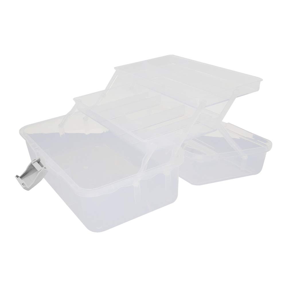 Auniwaig Portable Handled Organizer Box 33cm Plastic Sewing Box Multipurpose Art Tool Container Case Transparent Storage Box with Removable Tray for Art Craft and Cosmetic (33x20x15cm) 1pcs