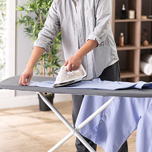 Ironing Board Full Size; Made in USA by Seymour Home Products (Solid Grey) Bundle Includes Cover + Pad | Iron Board w/Steel T-Legs Adjustable Tabletop up to 35" High; Perforated Top for Steam Flow