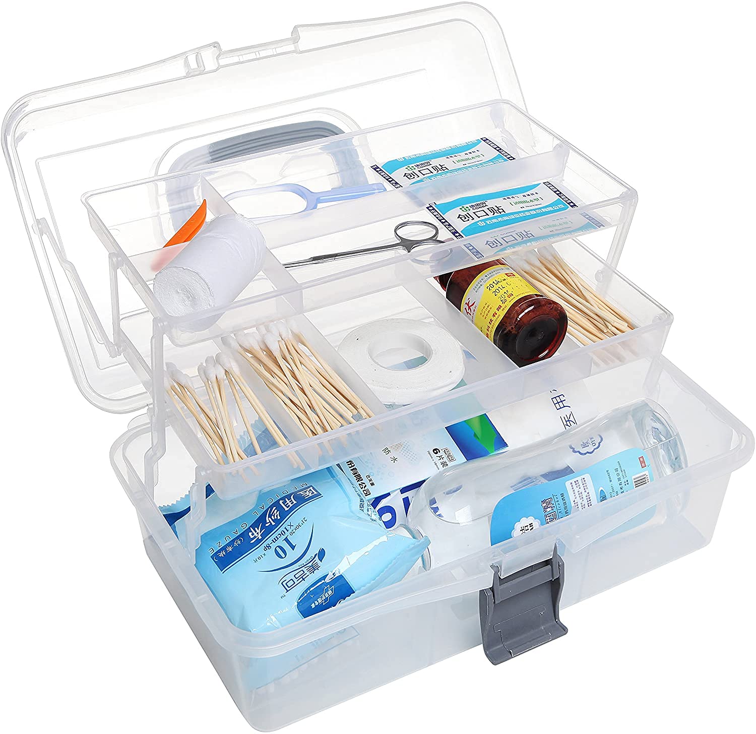 Auniwaig Portable Handled Organizer Box 33cm Plastic Sewing Box Multipurpose Art Tool Container Case Transparent Storage Box with Removable Tray for Art Craft and Cosmetic (33x20x15cm) 1pcs