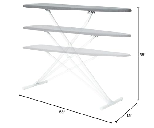Ironing Board Full Size; Made in USA by Seymour Home Products (Solid Grey) Bundle Includes Cover + Pad | Iron Board w/Steel T-Legs Adjustable Tabletop up to 35" High; Perforated Top for Steam Flow