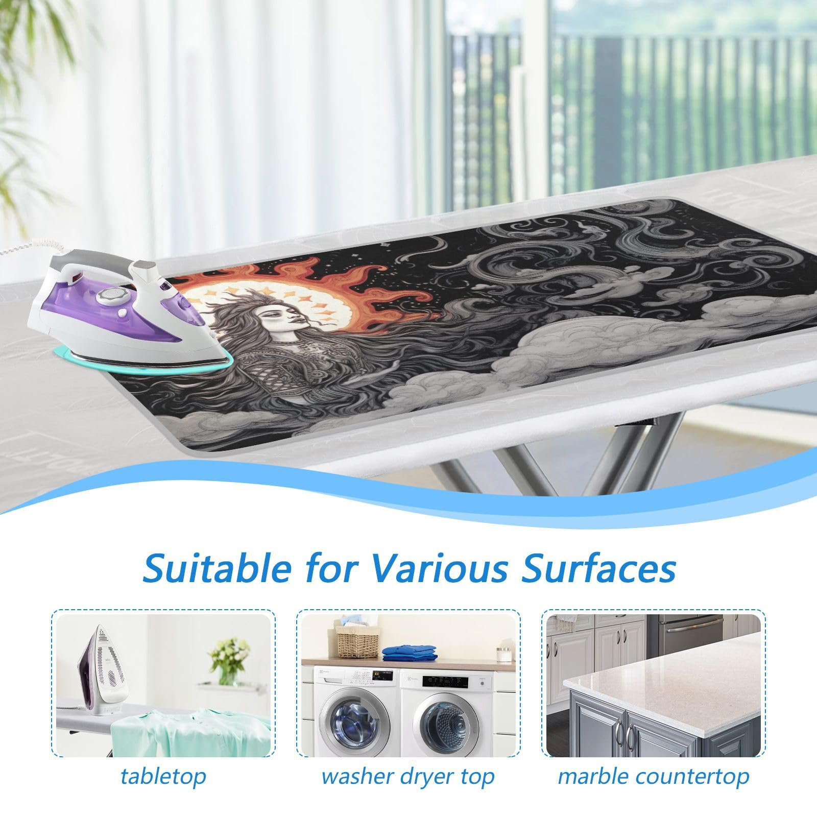 GOODOLD Sun Goddess Ironing Mat Portable Travel Ironing Pad for Washer,Dryer,Table Top, Iron Board Alternative Cover, Large Heat Resistant Ironing Blanket
