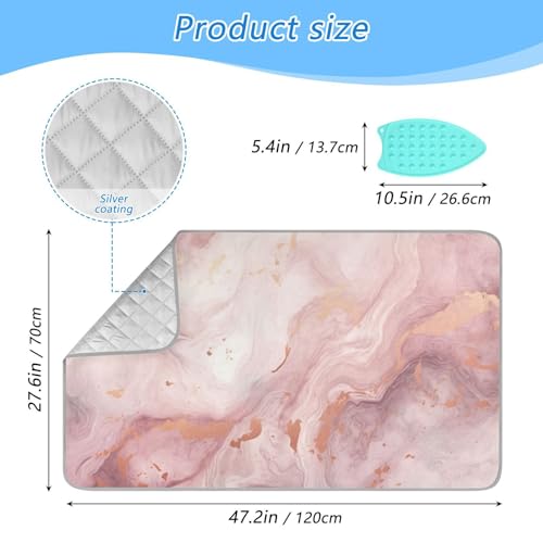 GOODOLD Pink Ink Texture Ironing Mat Portable Travel Ironing Pad for Washer,Dryer,Table Top, Iron Board Alternative Cover, Large Heat Resistant Ironing Blanket