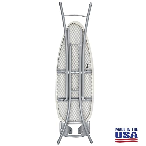 Ironing Board Full Size Made in The USA by Seymour Home Products (Khaki) Extra Wide 18” Iron Board Set Includes Iron Rest, Cover & Pad | All-Steel Frame with 4 Heavy Duty Legs for Extra Support