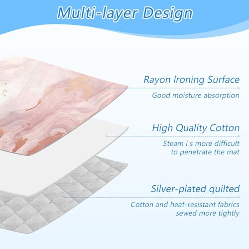 GOODOLD Pink Ink Texture Ironing Mat Portable Travel Ironing Pad for Washer,Dryer,Table Top, Iron Board Alternative Cover, Large Heat Resistant Ironing Blanket