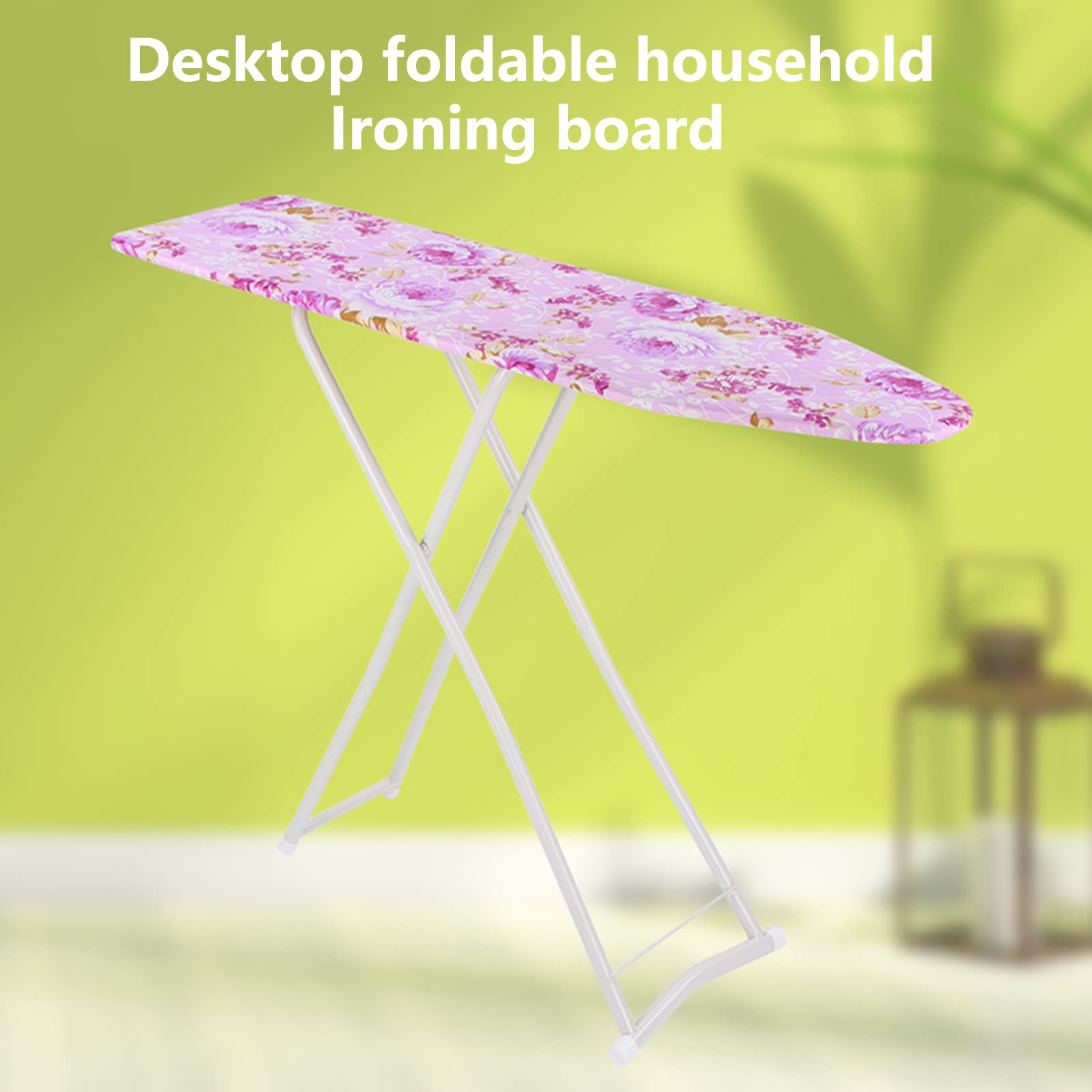 AOKID Ironing Board, 36 x 12 Inch Full Size Standard Iron Board with Pink Printing Wood Cover, Height Adjusable Space Saving Small Ironing Board Heavy Duty Metal Legs Iron Table for Laundry Room, Dorm
