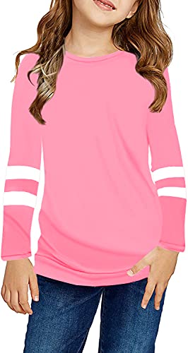 Ebifin Girls Casual Long Sleeve T Shirts Kids Loose Tunic Tops, Color Block Tee Blouses C-Pink, tag size 120 (US size 6-7 years)
