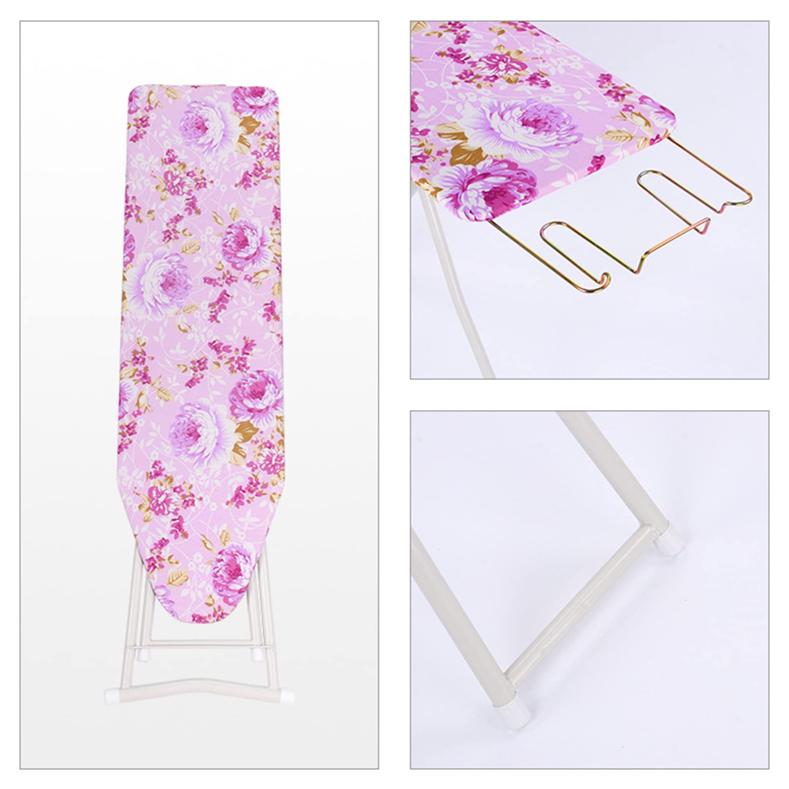 AOKID Ironing Board, 36 x 12 Inch Full Size Standard Iron Board with Pink Printing Wood Cover, Height Adjusable Space Saving Small Ironing Board Heavy Duty Metal Legs Iron Table for Laundry Room, Dorm
