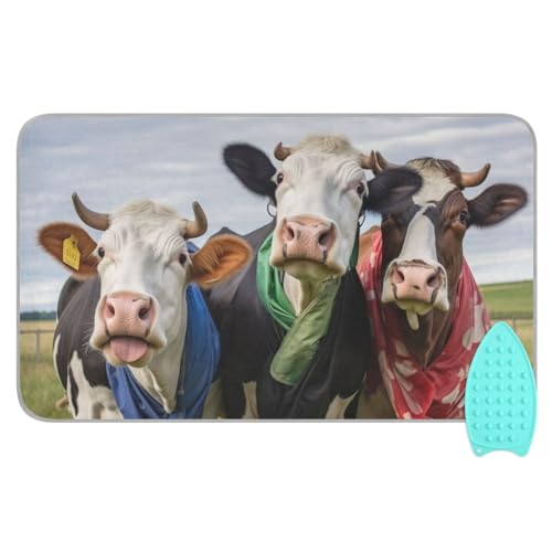 GOODOLD Funny Cows Pattern Ironing Mat Portable Travel Ironing Pad for Washer,Dryer,Table Top, Iron Board Alternative Cover, Large Heat Resistant Ironing Blanket