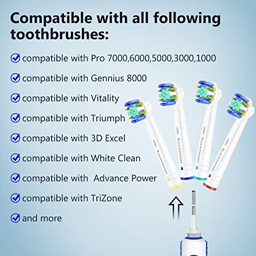 Aoremon Replacement Brush Heads for Oral b Braun Floss Action Pro 7000 Pro 1000 Pro 3000 Pro 5000 Vitality Toothbrush Models, 12Pack