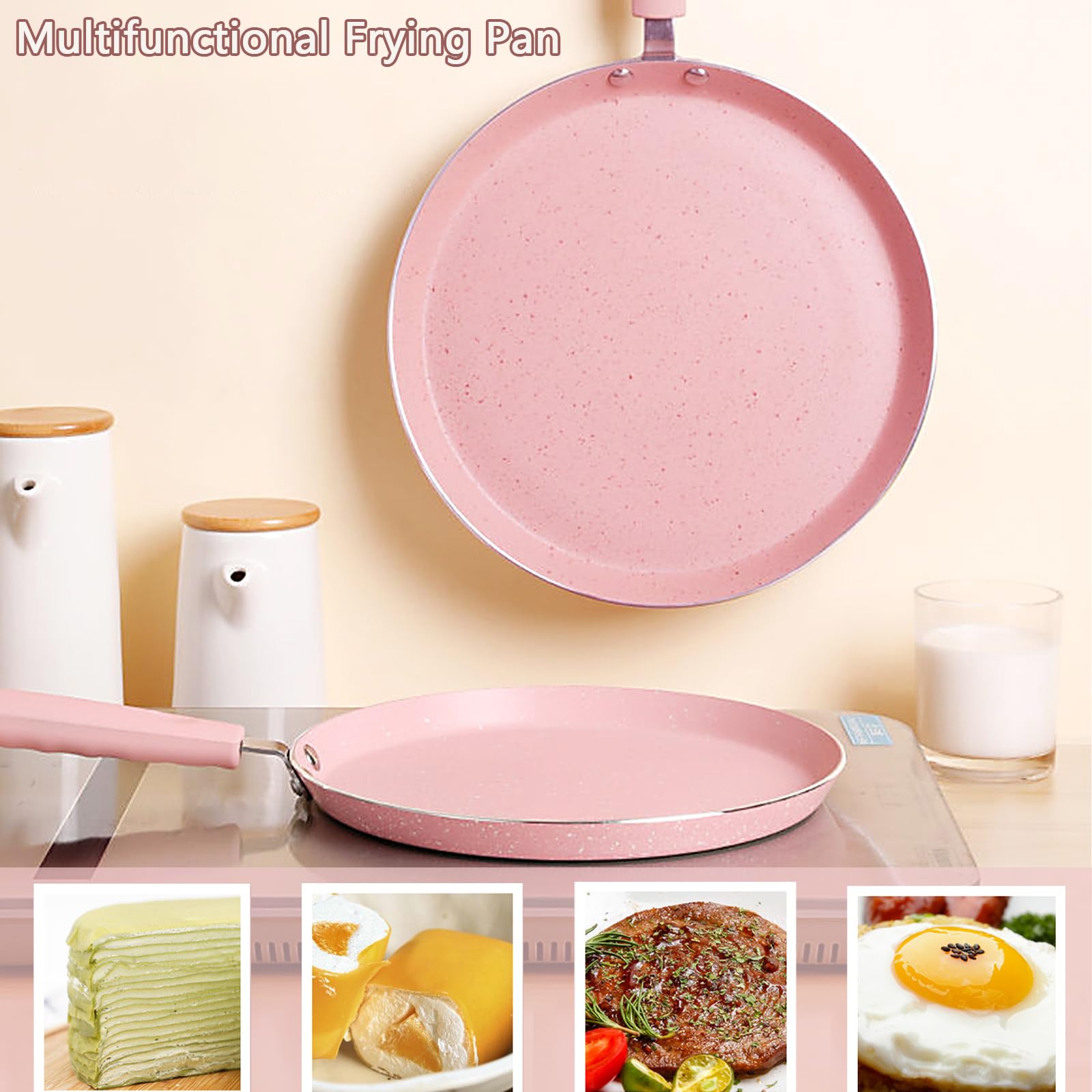 JUSTUP Nonstick Frying Pan Set,3 Piece Pots and Pans Set Nonstick,Pink Kitchen Cookware Sets with Non Stick Pan Coating,10 Inch,8 Inch and 6 Inch Non Stick Cooking Set Suitable for All Stoves (Pink)