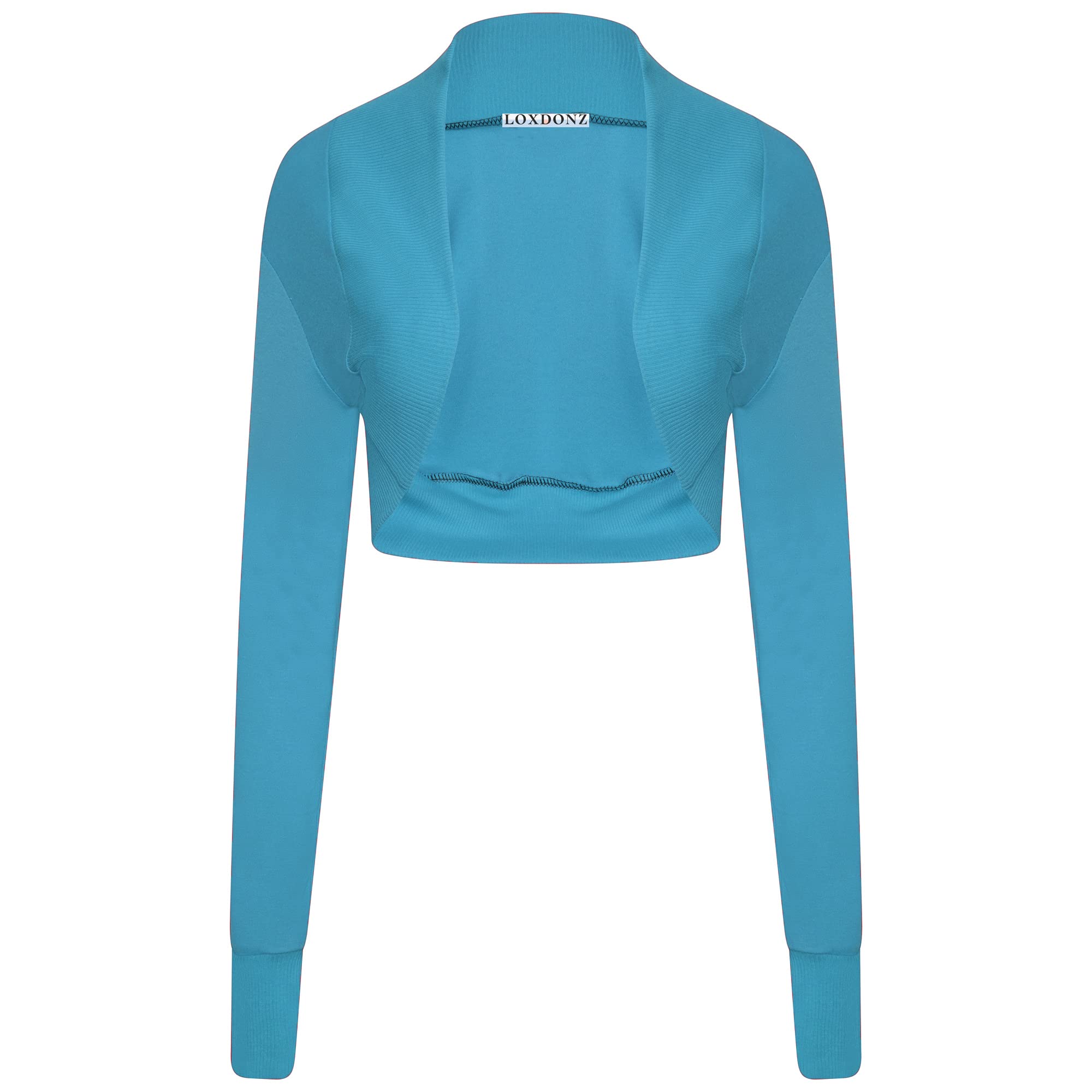 Loxdonz Girls Long Sleeve Bolero Cardigan Shrug Kids Open Front Bolero Shrugs Crop Top (7-8 Years, Turquoise)