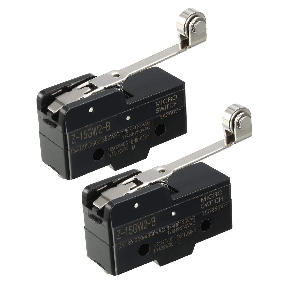 uxcell 2PCS Z-15GW2-B 1NO + 1NC Long Hinge Roller Lever Micro Action Switches