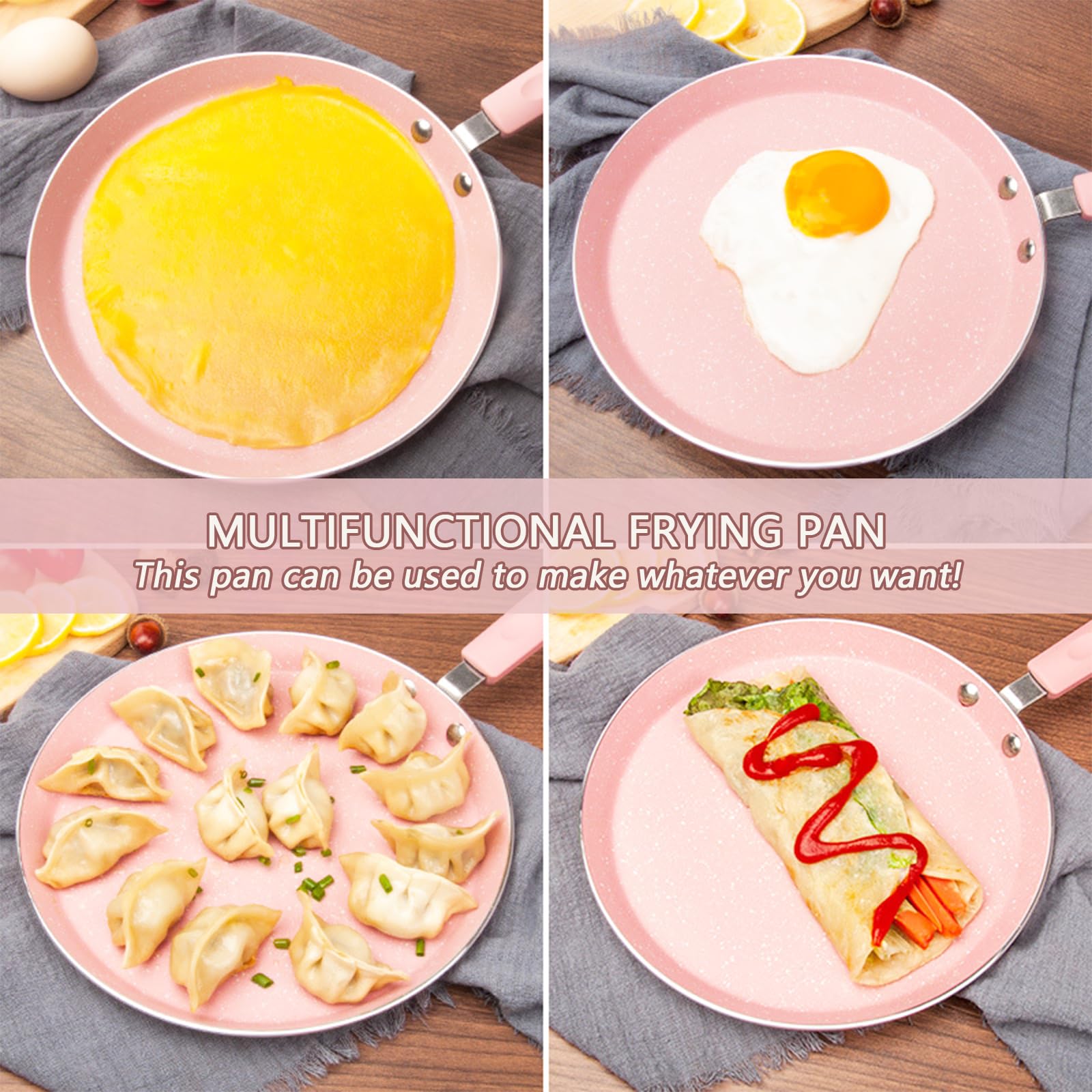 JUSTUP Nonstick Frying Pan Set,3 Piece Pots and Pans Set Nonstick,Pink Kitchen Cookware Sets with Non Stick Pan Coating,10 Inch,8 Inch and 6 Inch Non Stick Cooking Set Suitable for All Stoves (Pink)