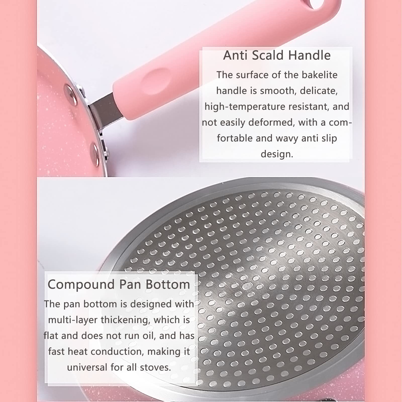 JUSTUP Nonstick Frying Pan Set,3 Piece Pots and Pans Set Nonstick,Pink Kitchen Cookware Sets with Non Stick Pan Coating,10 Inch,8 Inch and 6 Inch Non Stick Cooking Set Suitable for All Stoves (Pink)