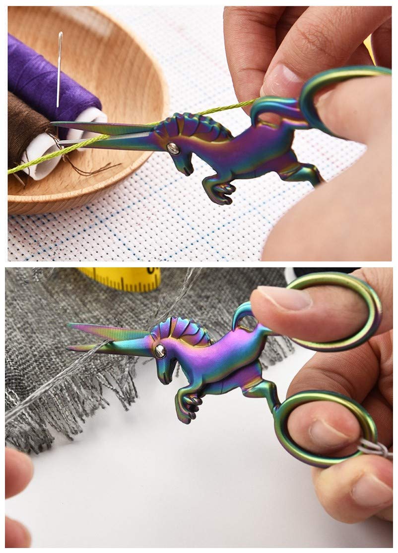 HITOPTY Unicorn Embroidery Scissors, Stainless Steel 4.5inch Cute Snips for Needlework, Cross-stitch, Embroidery, Sewing, Quilting and Needlepoint (Rainbow)