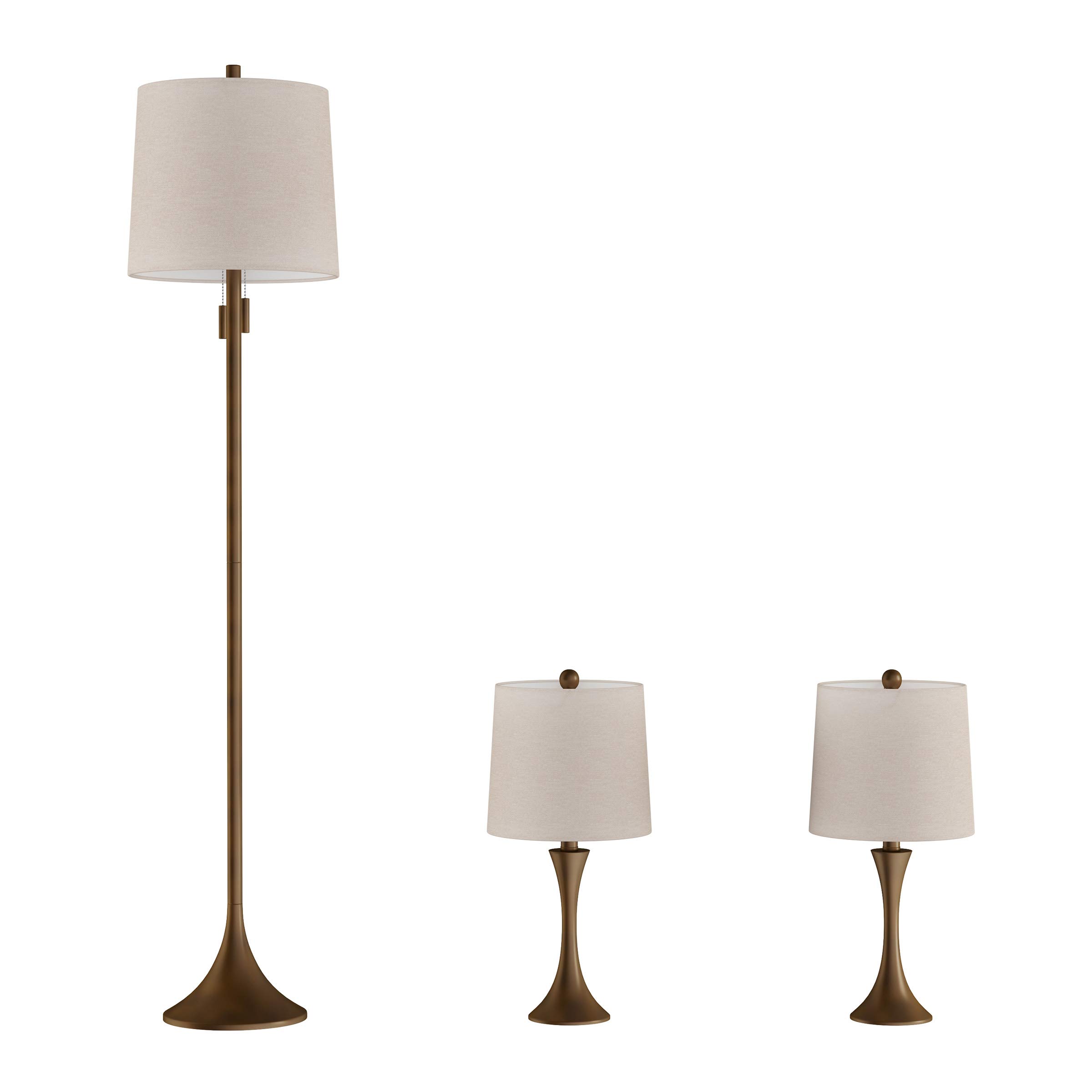 Lavish Home Table and Floor Lamps β Set of 3 Modern Metal Lights for Living Room, Bedroom, or Entry with Flared Base and LED Bulbs (Bronze)