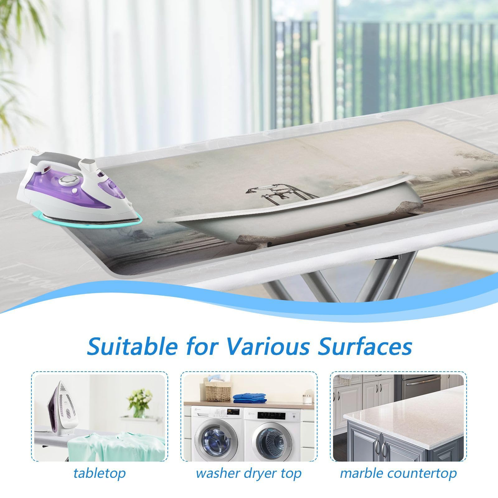 GOODOLD Bathtub Ironing Mat Portable Travel Ironing Pad for Washer,Dryer,Table Top, Iron Board Alternative Cover, Large Heat Resistant Ironing Blanket