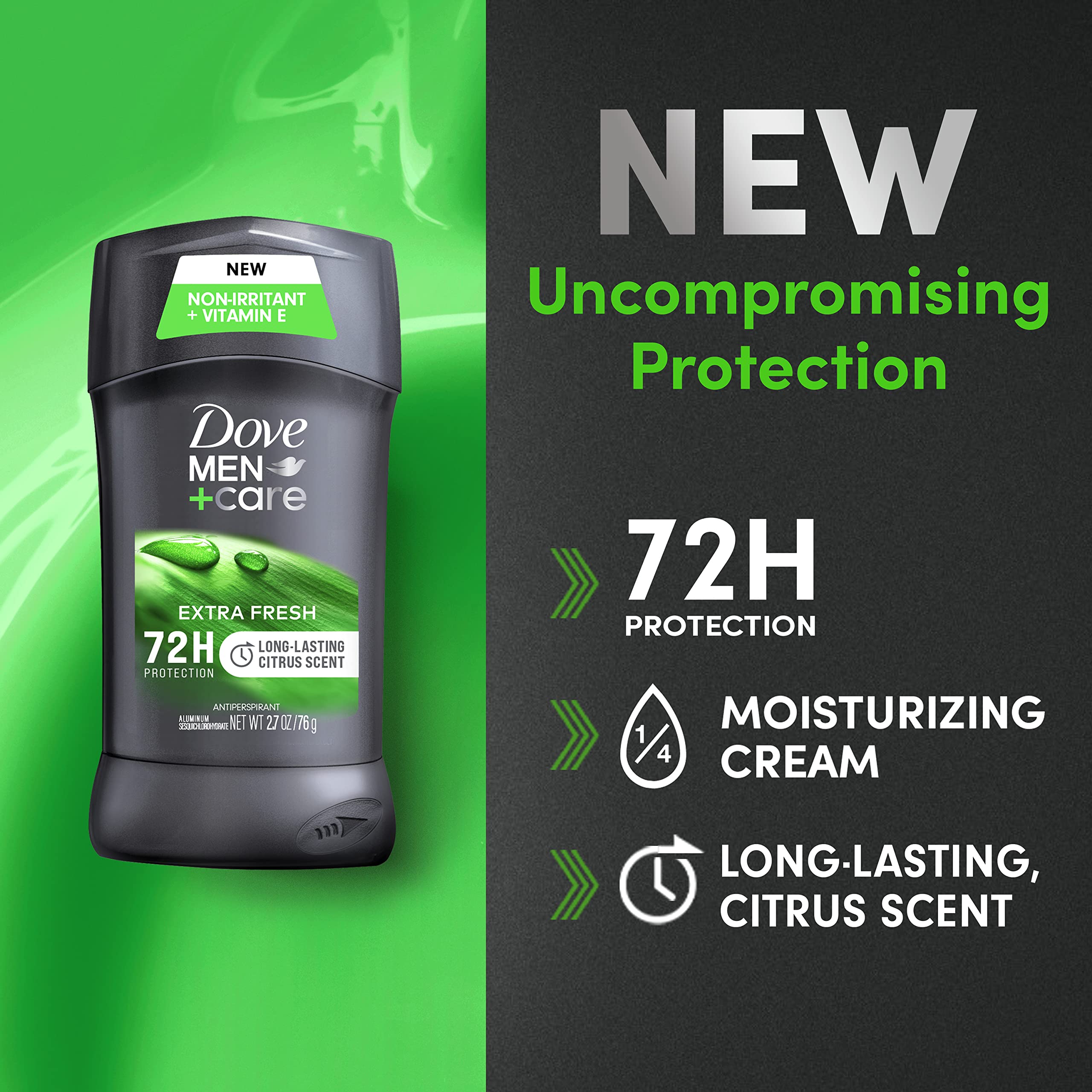 Dove Men+Care Extra Fresh Men's Antiperspirant Deodorant Stick Extra Fresh Twin pack With 72-hour sweat & odor protection with 1/4 Moisturizing Cream & Long-lasting Citrus Scent 2.7 oz