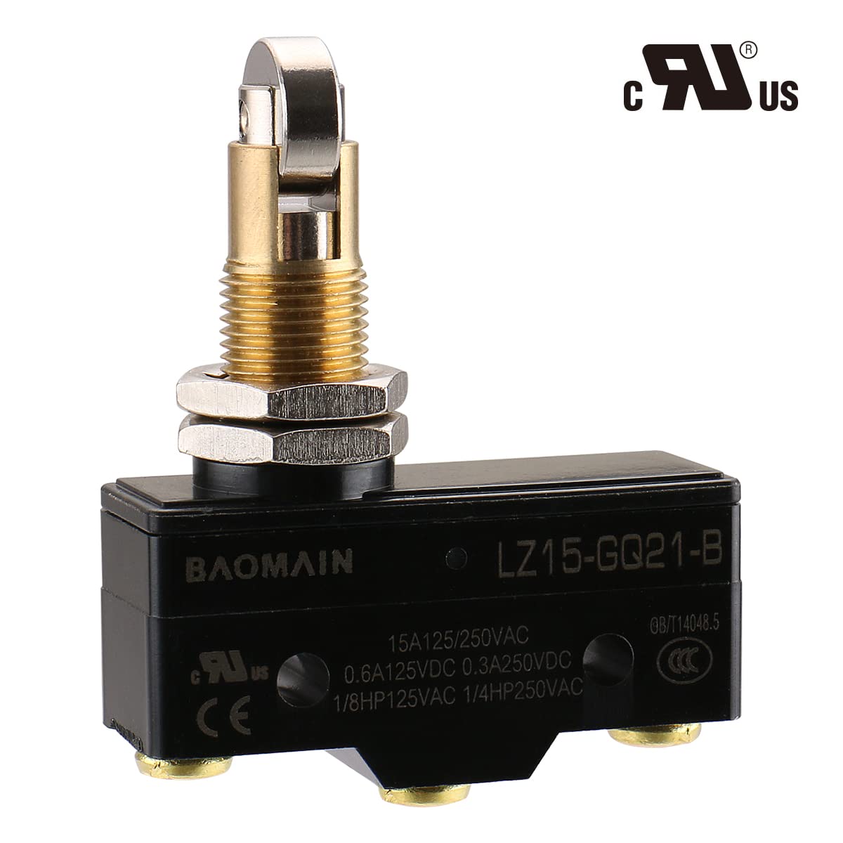 Baomain 2PCS General Purpose Basic Switch Z-15GQ21-B3(LZ15-GQ21-B), Panel Mount Cross Roller Plunger, Medium OP, Screw Terminal, 0.5mm Contact Gap, 15A Rated Current UL CE Listed