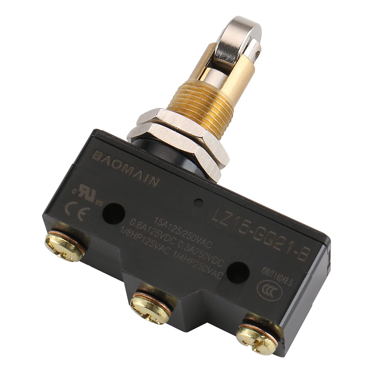 Baomain 2PCS General Purpose Basic Switch Z-15GQ21-B3(LZ15-GQ21-B), Panel Mount Cross Roller Plunger, Medium OP, Screw Terminal, 0.5mm Contact Gap, 15A Rated Current UL CE Listed