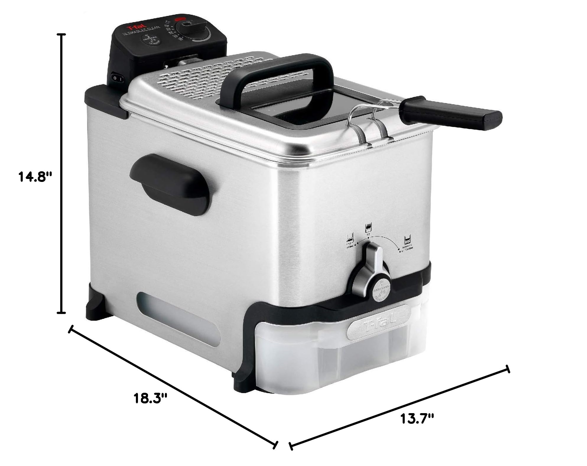 T-fal Deep Fryer with Basket, Stainless Steel, Easy to Clean Deep Fryer, Oil Filtration, 2.6-Pound, Silver, Model FR8000