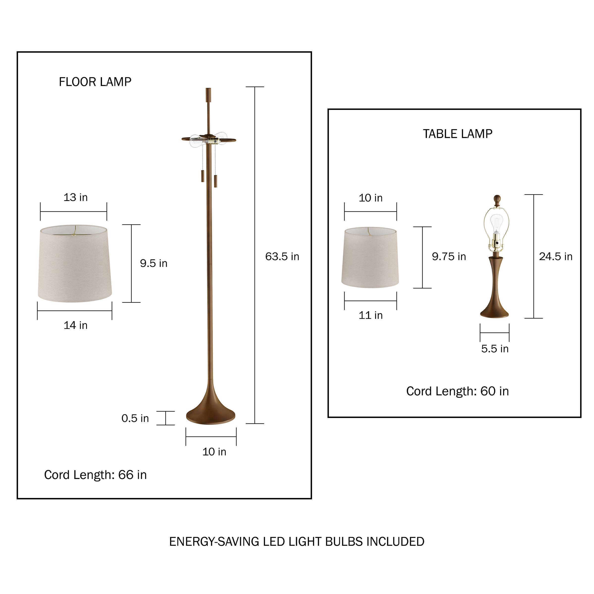 Lavish Home Table and Floor Lamps β Set of 3 Modern Metal Lights for Living Room, Bedroom, or Entry with Flared Base and LED Bulbs (Bronze)