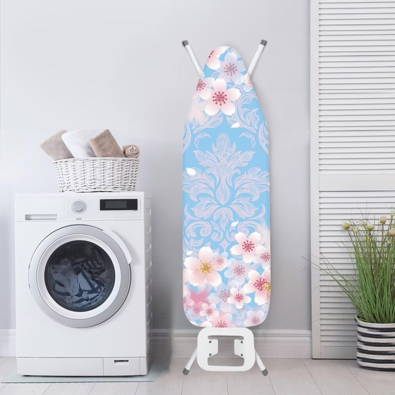 Psesaysky Flowers Iron Board Cover Standard Size Heavy Duty Thick Padding with Hook and Loop Extra Wide Ironing Pad for Table Easy Install Pink