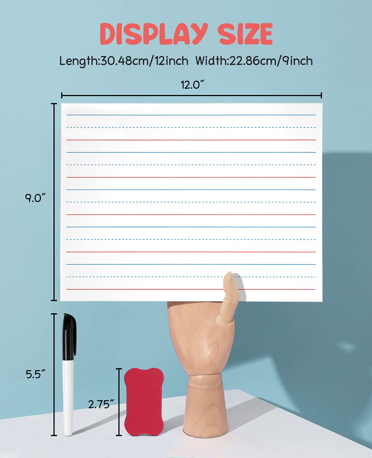 Gamenote Magnetic Small White Board Set - Double Sided Magnet Dry Erase Ruled Lap Boards 9x12 Lined Whiteboard for Kids Student Learning (6)