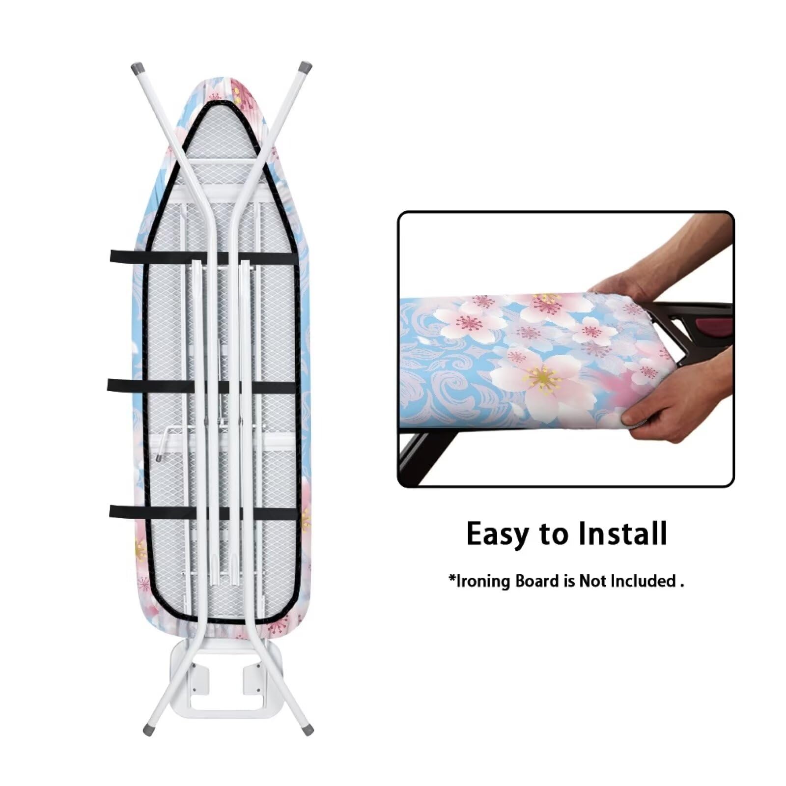 Psesaysky Flowers Iron Board Cover Standard Size Heavy Duty Thick Padding with Hook and Loop Extra Wide Ironing Pad for Table Easy Install Pink