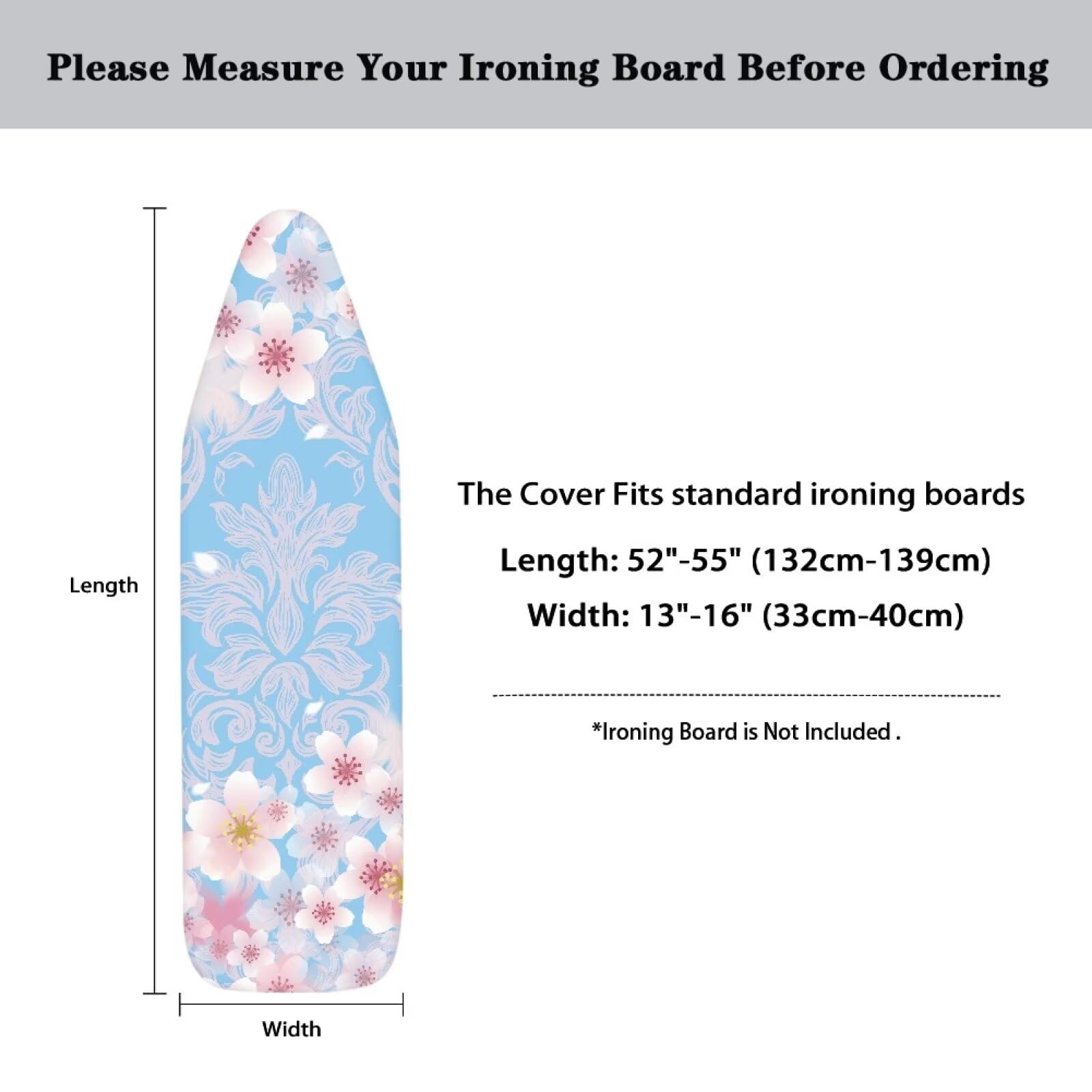 Psesaysky Flowers Iron Board Cover Standard Size Heavy Duty Thick Padding with Hook and Loop Extra Wide Ironing Pad for Table Easy Install Pink