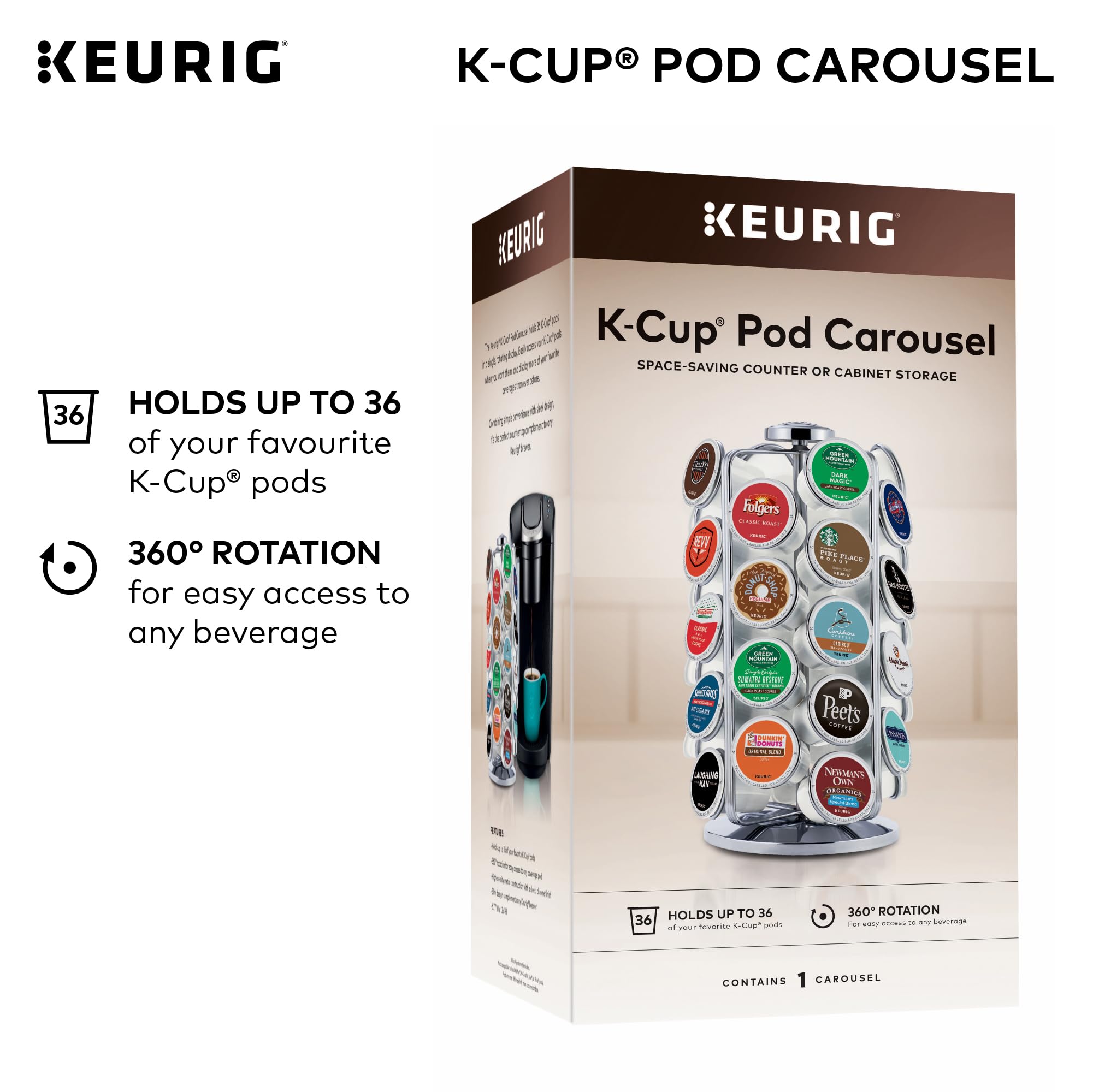 Keurig Storage Carousel, Coffee Pod Storage, Holds up to 36 Keurig K-Cup Pods, Silver