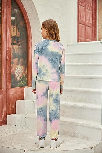Arshiner Girls Tie Dye Tracksuits Set Kids Outfits Sweatsuits Set Cute Pullover Hoodies Sweatshirts and Sweatpants Outfit