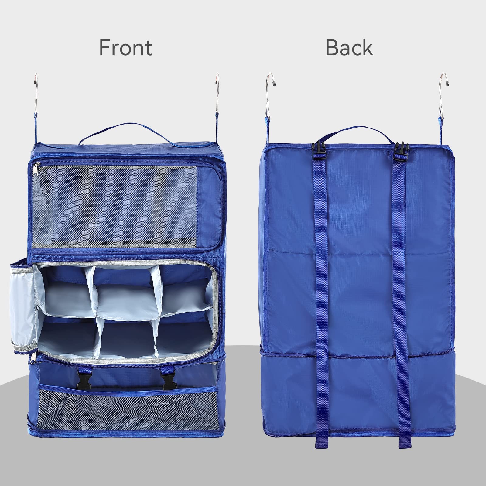 Surblue Hanging Travel Shelves Compression Packing Cube for Carry-on Luggage Suitcase Collapsible with Extension Layer Large Capacity, Blue, XXL